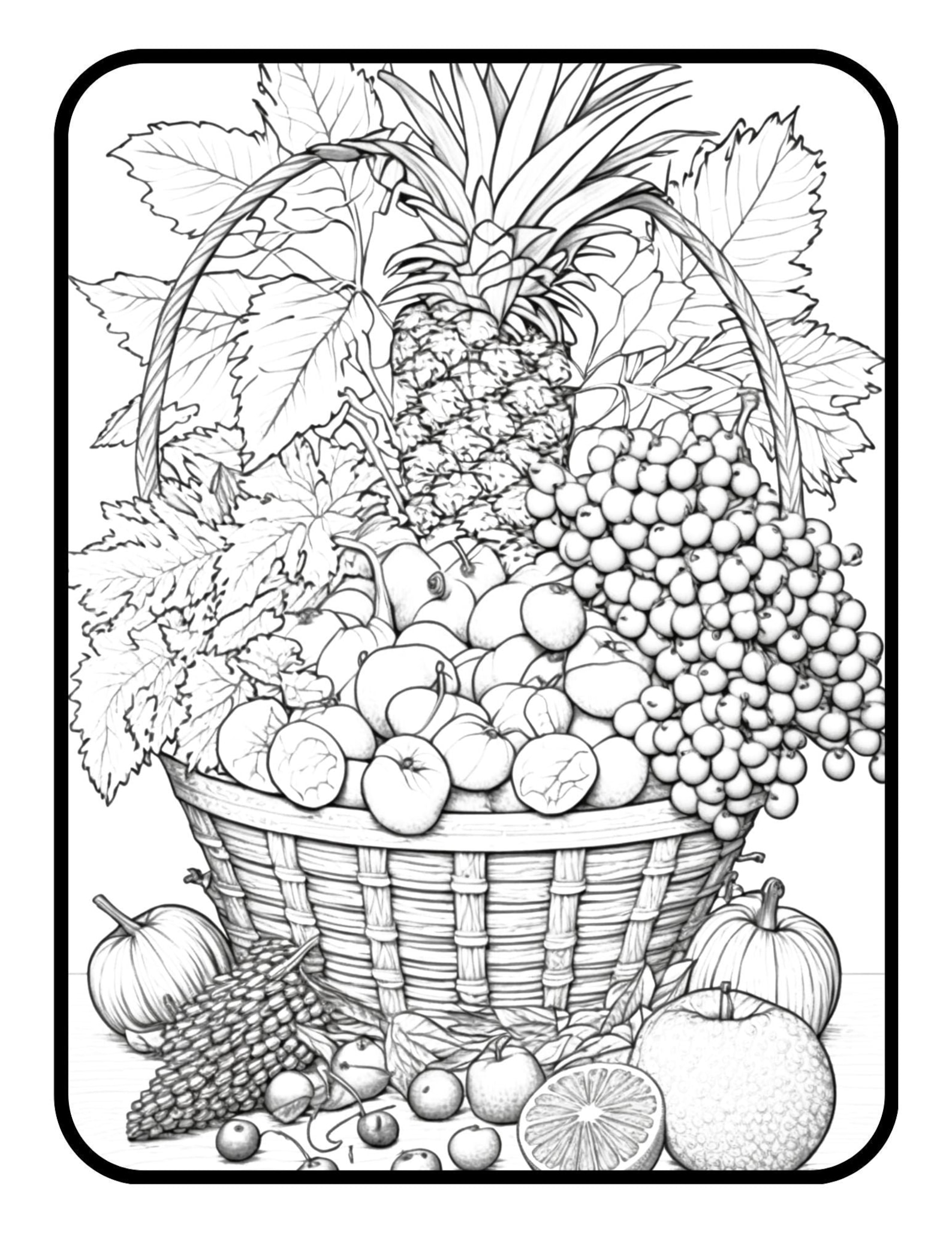 Fruit Coloring Book for Adults Kids Boys Girls 50 Pages Tropical Fruits ...