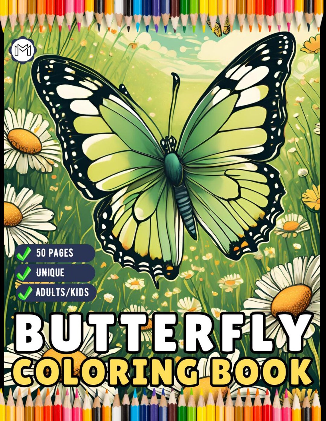 50 Pages Cute Butterfly and Flower Coloring Book Holiday Birthday Gift ...