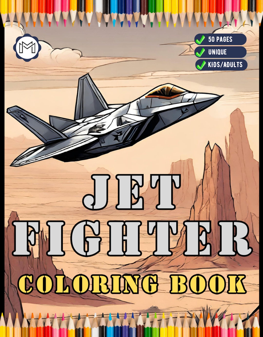 Military Jet Fighter Plane Coloring Book for Kids Adults Boys Girls: 50 ...