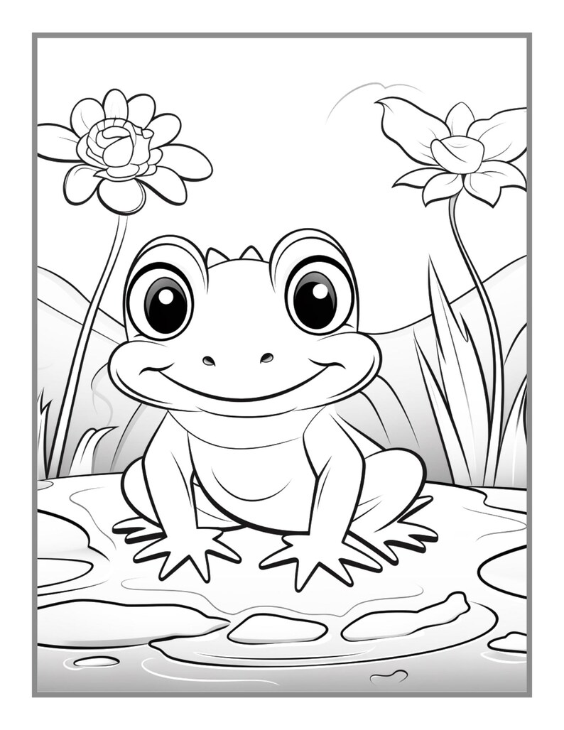 50 Pages Cute Frog Toad Coloring Book Gift for Adults Kids Men Women ...