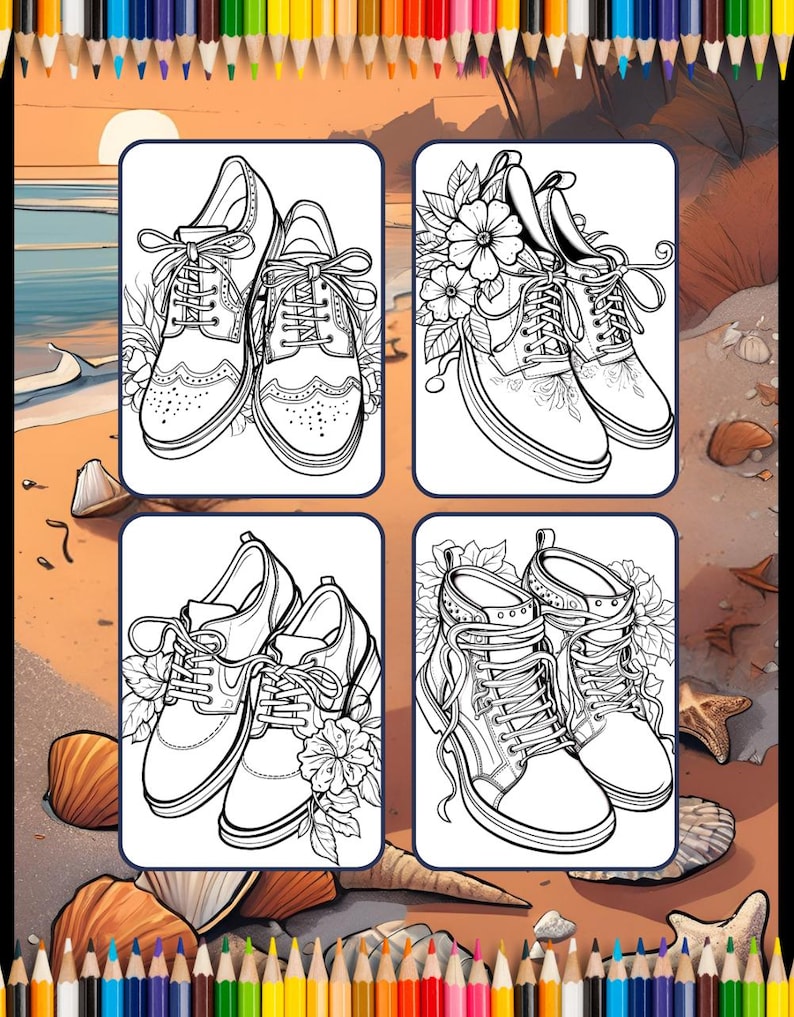 50 Pages Fashion Shoes Coloring Book Gift for Adults Kids Men Women ...