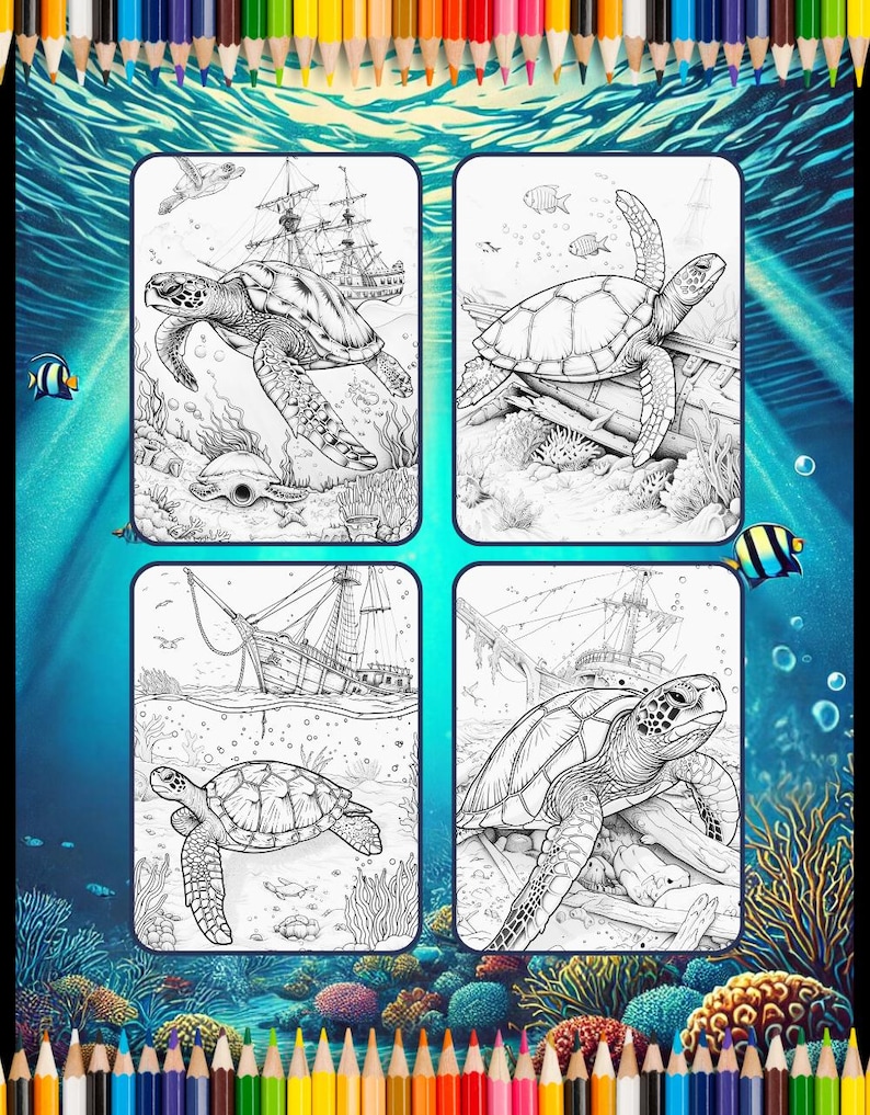 50 Pages Cute Sea Turtle Coloring Book Gift for Adults Kids Men Women ...