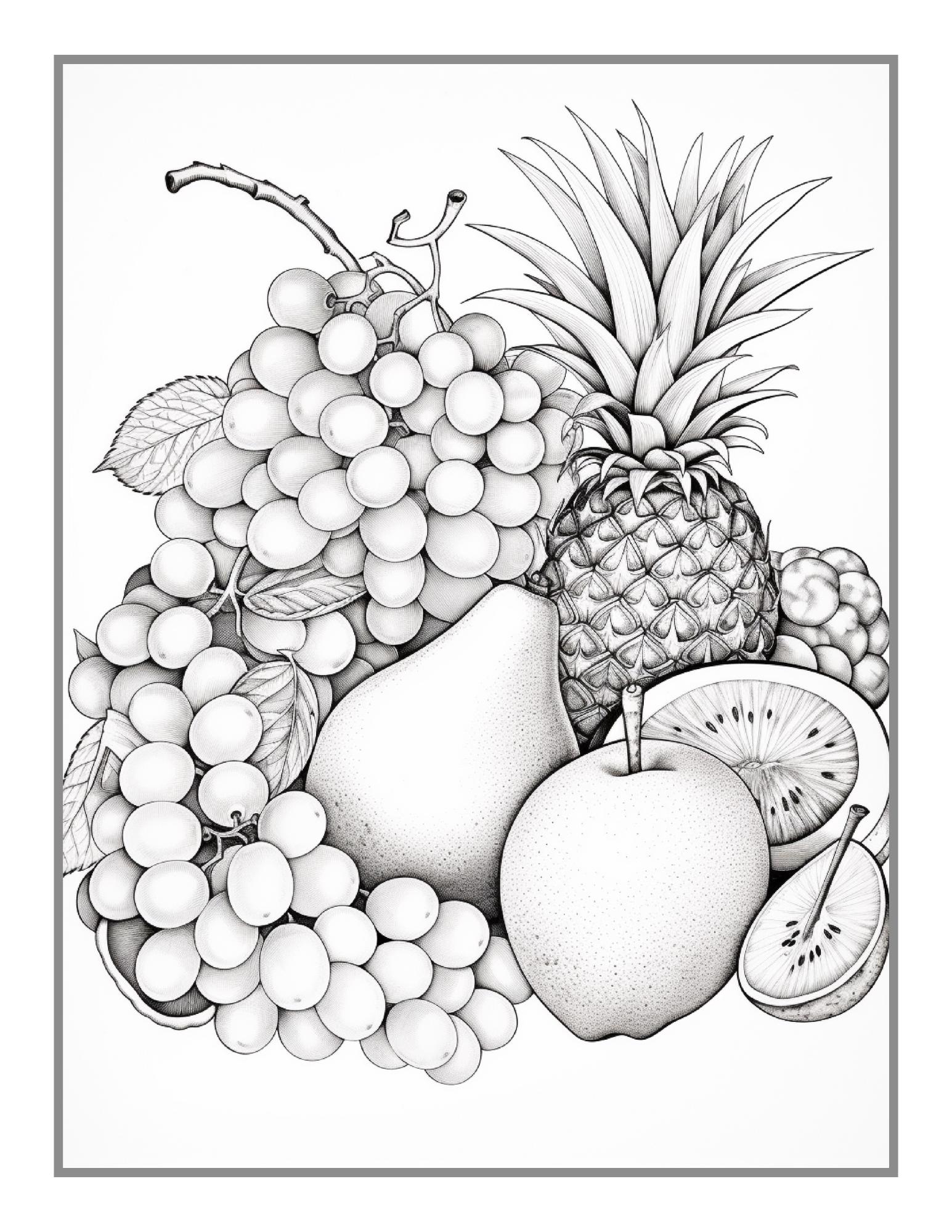 50 Pages Fruit Vegetable Coloring Book for Adults Kids Men Women Kids ...