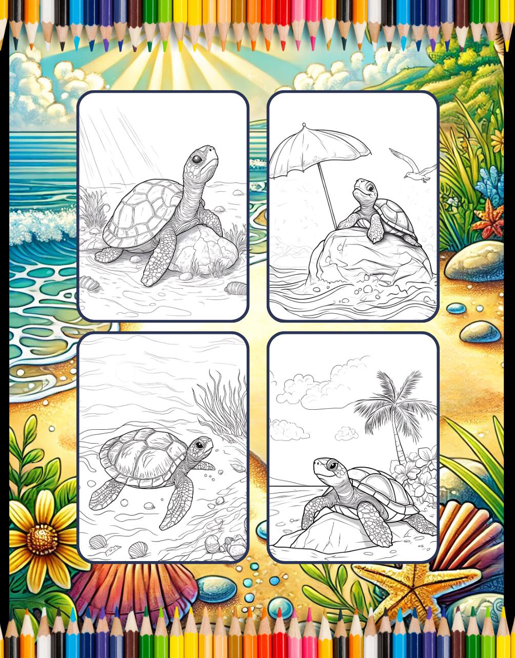 50 Pages Cute Sea Turtle Coloring Book Gift for Adults Kids Men Women ...