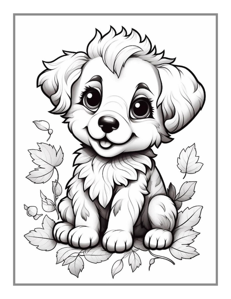 50 Pages Cute Dog Puppy Lover Coloring Book Gift for Adults Kids Boys ...
