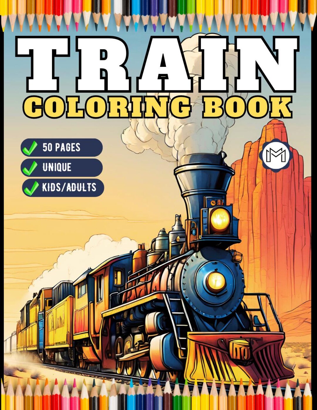 Train Locomotive Enthusiasts Coloring Book Gift for Adults Kids Boys ...
