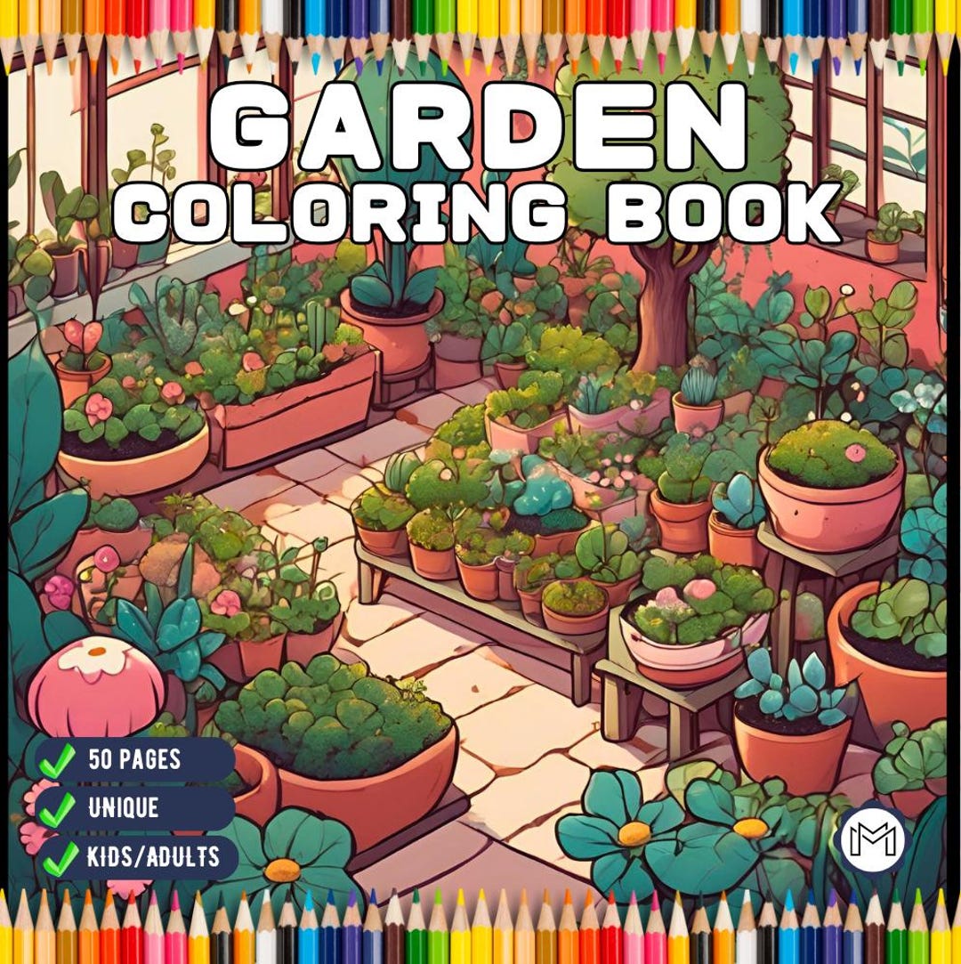 50 Pages Cute Kawaii Garden Coloring Book Gift for Adults Kids Men ...