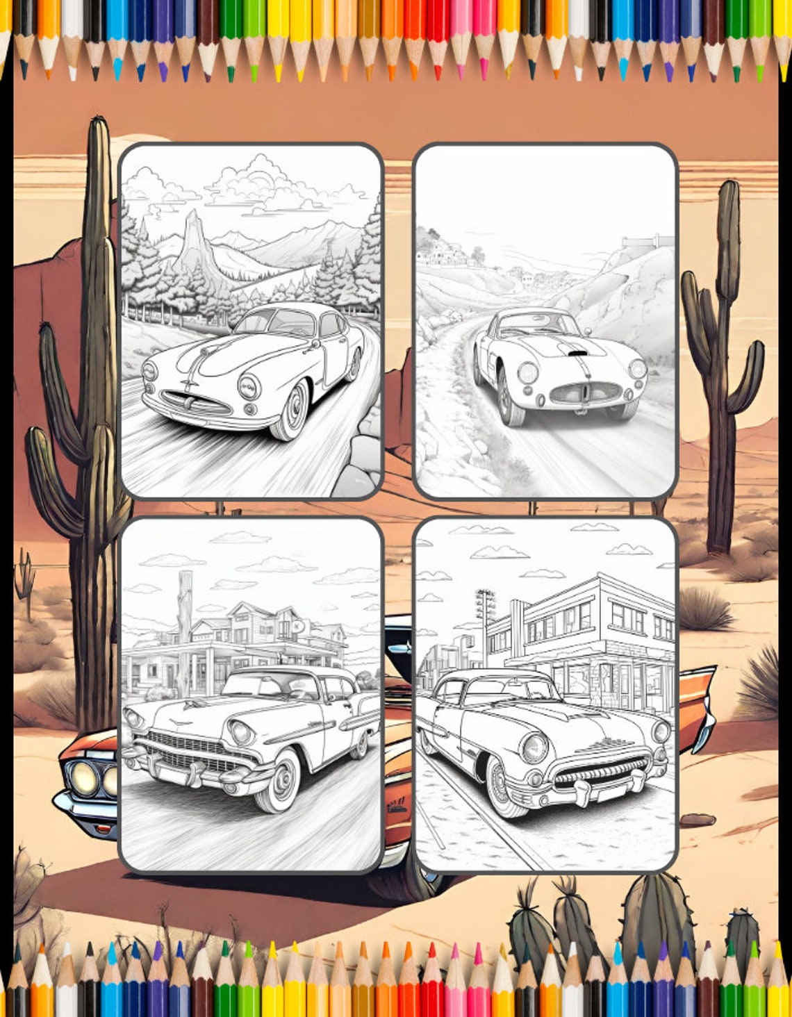 Old Vintage Classic Car Coloring Book for Adults and Kids 50 Pages ...