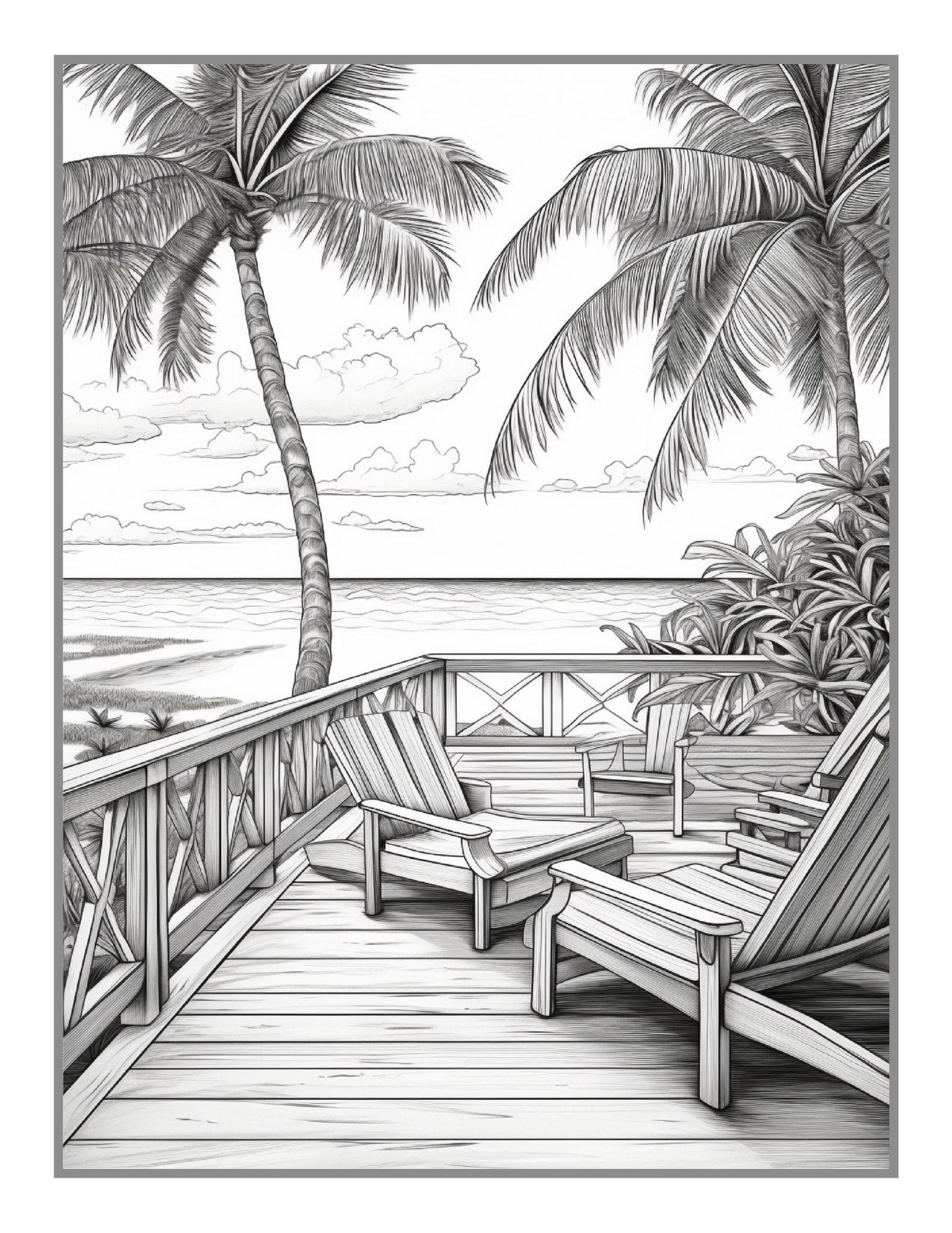 Tropical Beach Homes Coloring Book Birthday Holiday Gift for Adults Men ...
