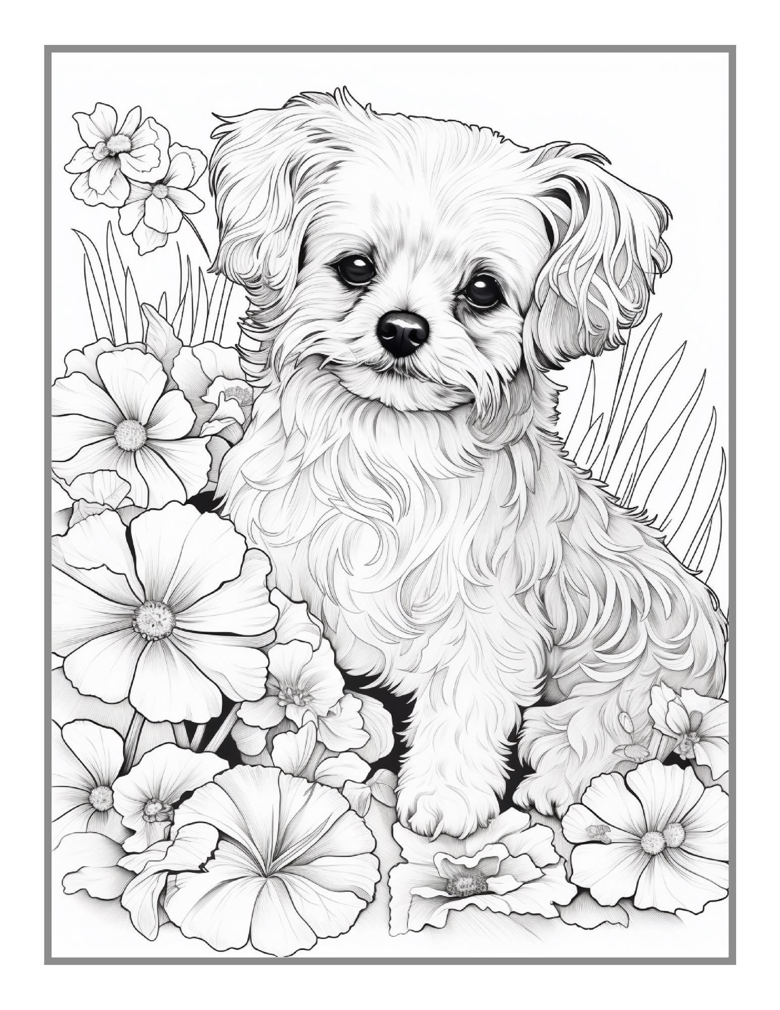 50 Pages Cute Dog Puppy Lover Coloring Book Gift for Adults Kids Boys ...
