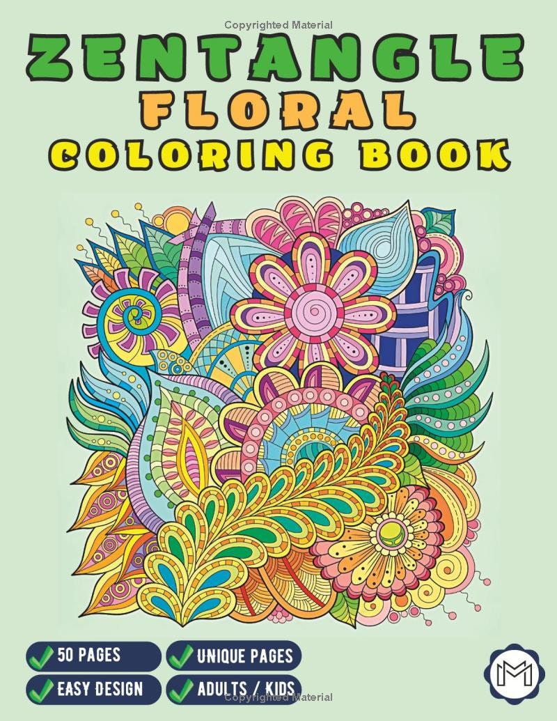 50 Pages Floral Zentangle Coloring Book Mandala Art Floral - Etsy