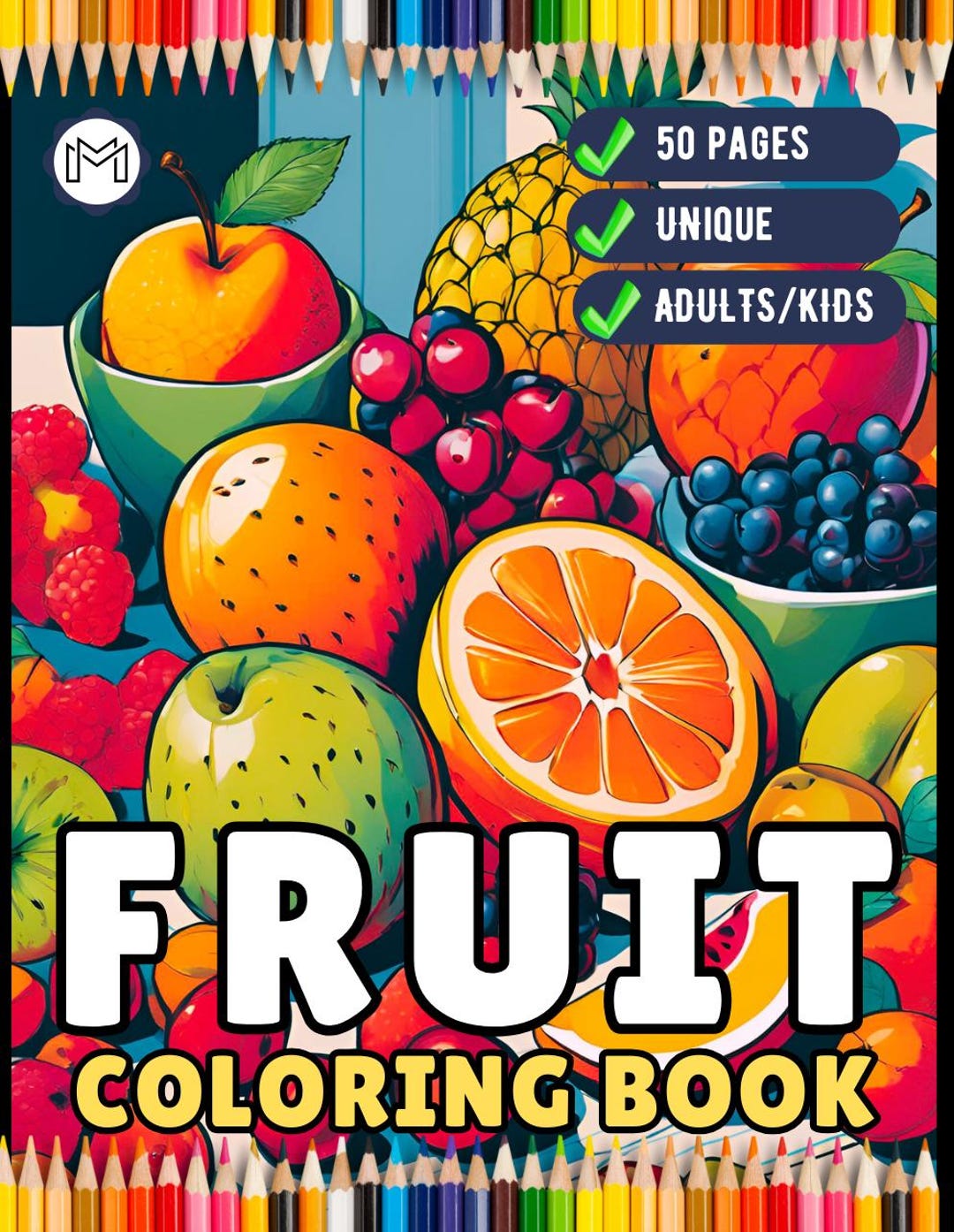 50 Pages Fruit Vegetable Coloring Book for Adults Kids Men Women Kids ...