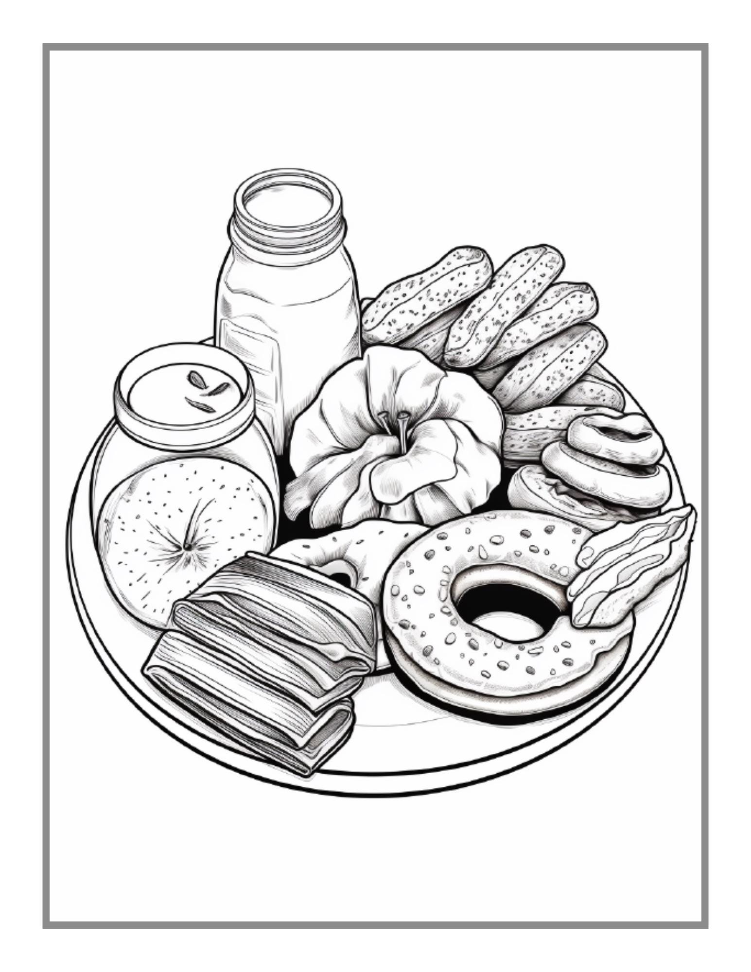 50 Pages Bold and Easy Food Coloring Book Gift for Adults Kids Men ...