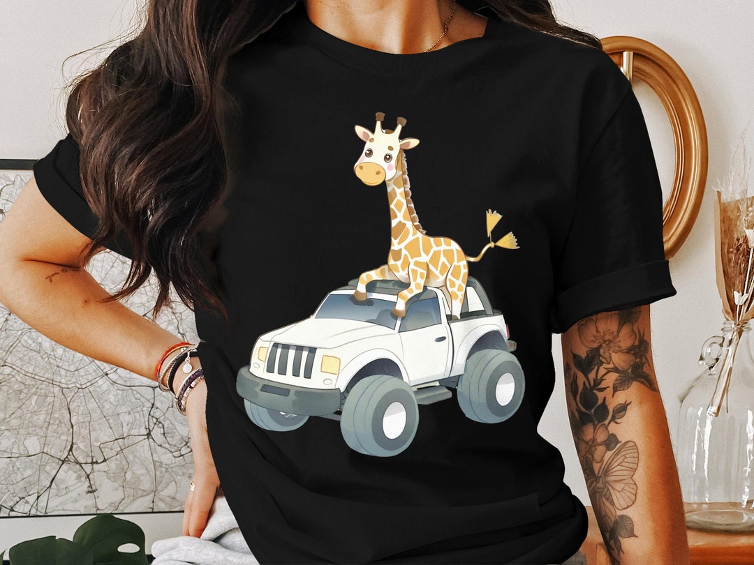 Funny Cute Giraffe Driving Car Safari Gift Men Women Kids T-shirt ...