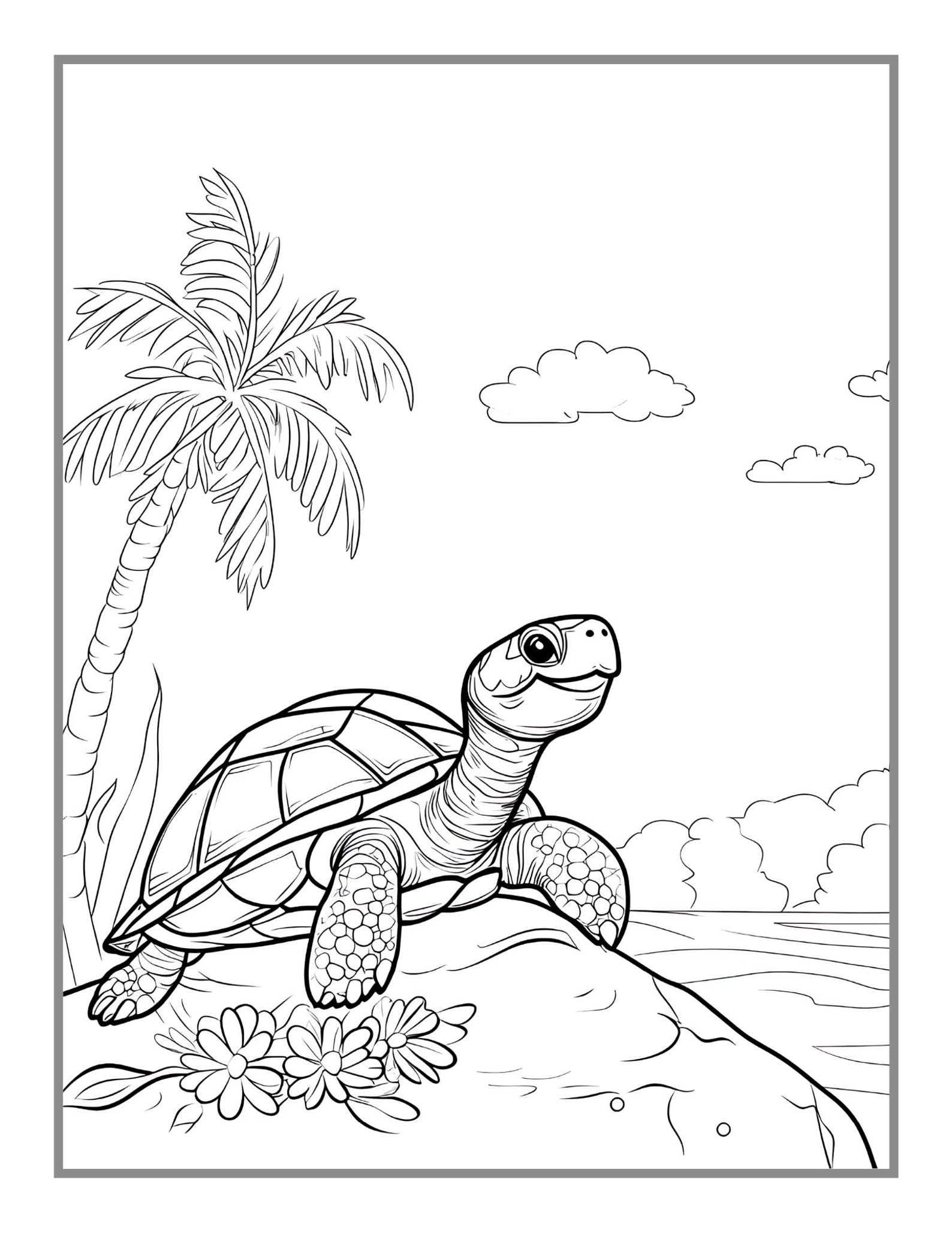 50 Pages Cute Sea Turtle Coloring Book Gift for Adults Kids Men Women ...