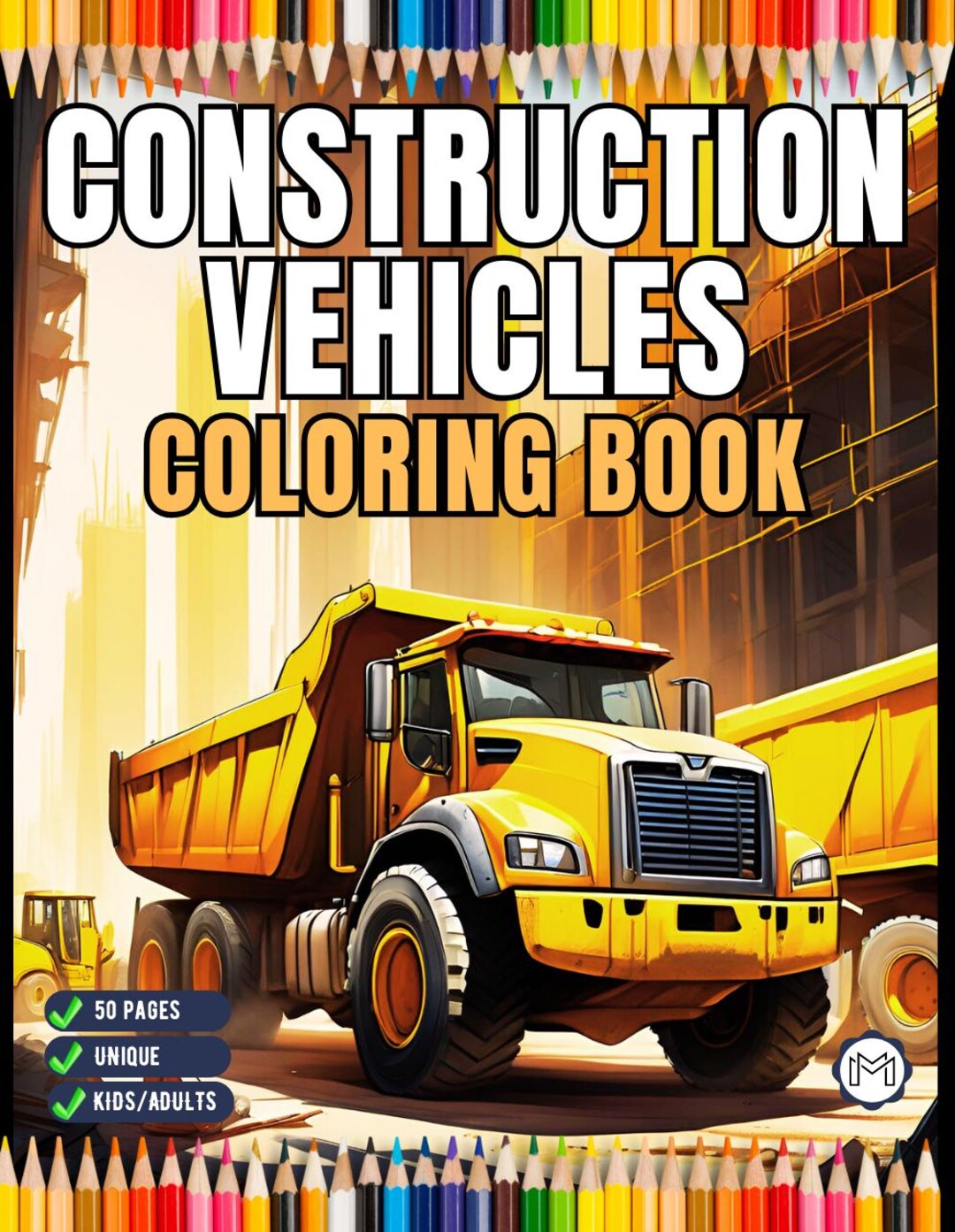 Construction Vehicle Coloring Book Gift for Men Women Adults Kids Boys ...