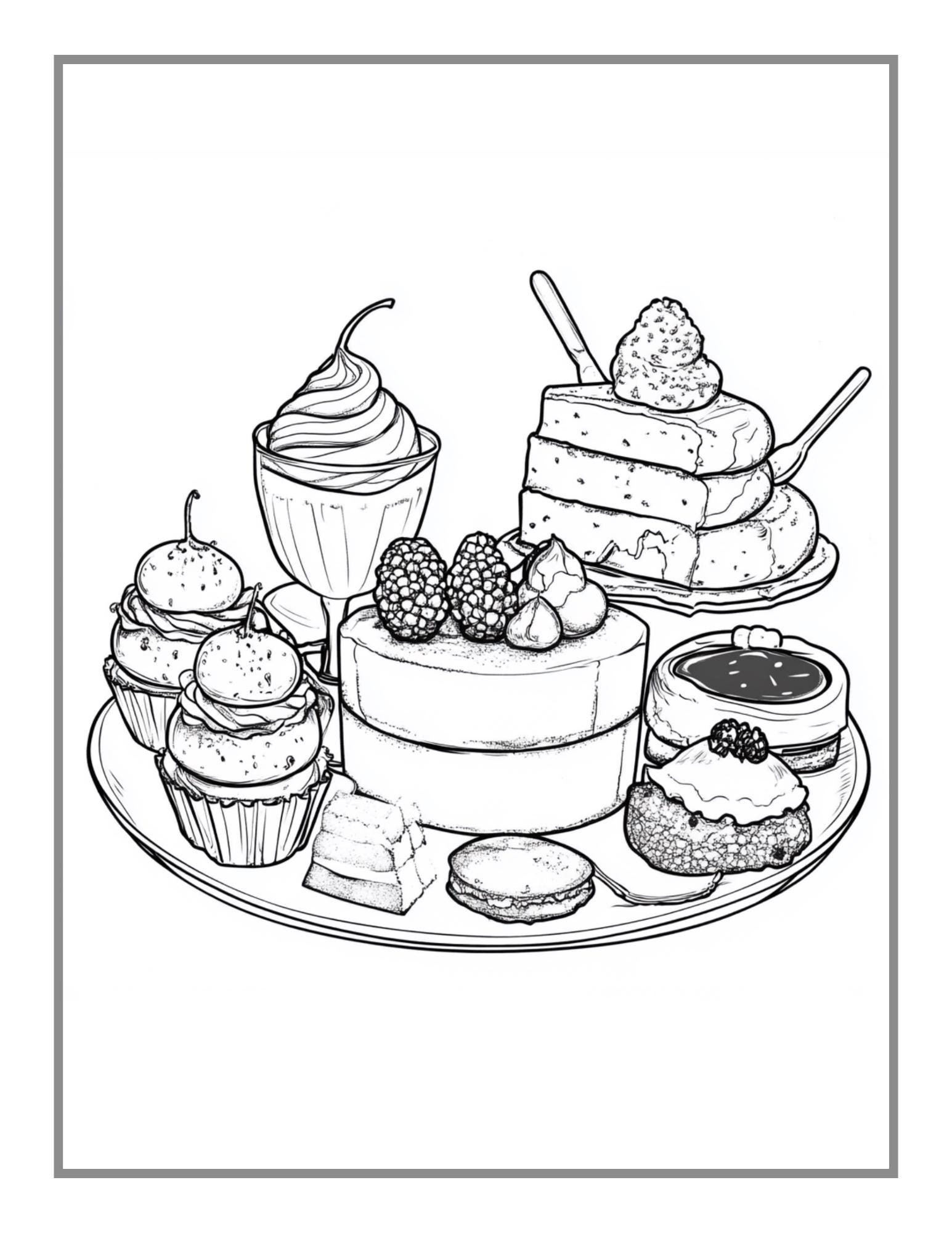 50 Pages Cozy Dessert Foodie Food Lover Coloring Book for Adults Kids ...