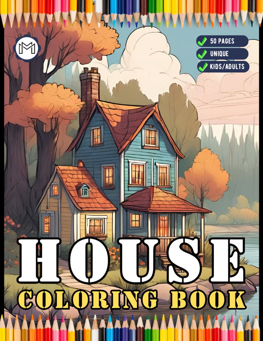 Vintage Cottage House With Garden Coloring Book for Adults Men Women ...