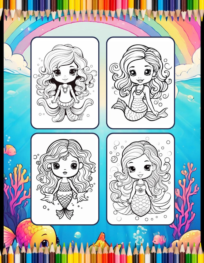 50 Pages Cute Easy Mermaid Coloring Book Gift for Kids Boys Girls Teens ...