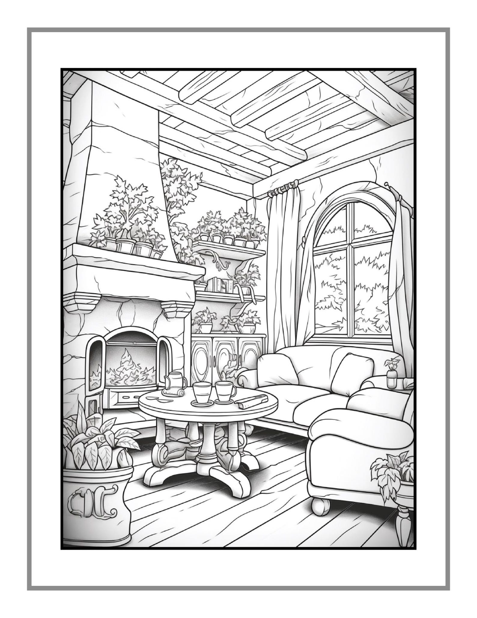 50 Pages Interior Design Cute Cozy Room Coloring Book Birthday Gift for ...