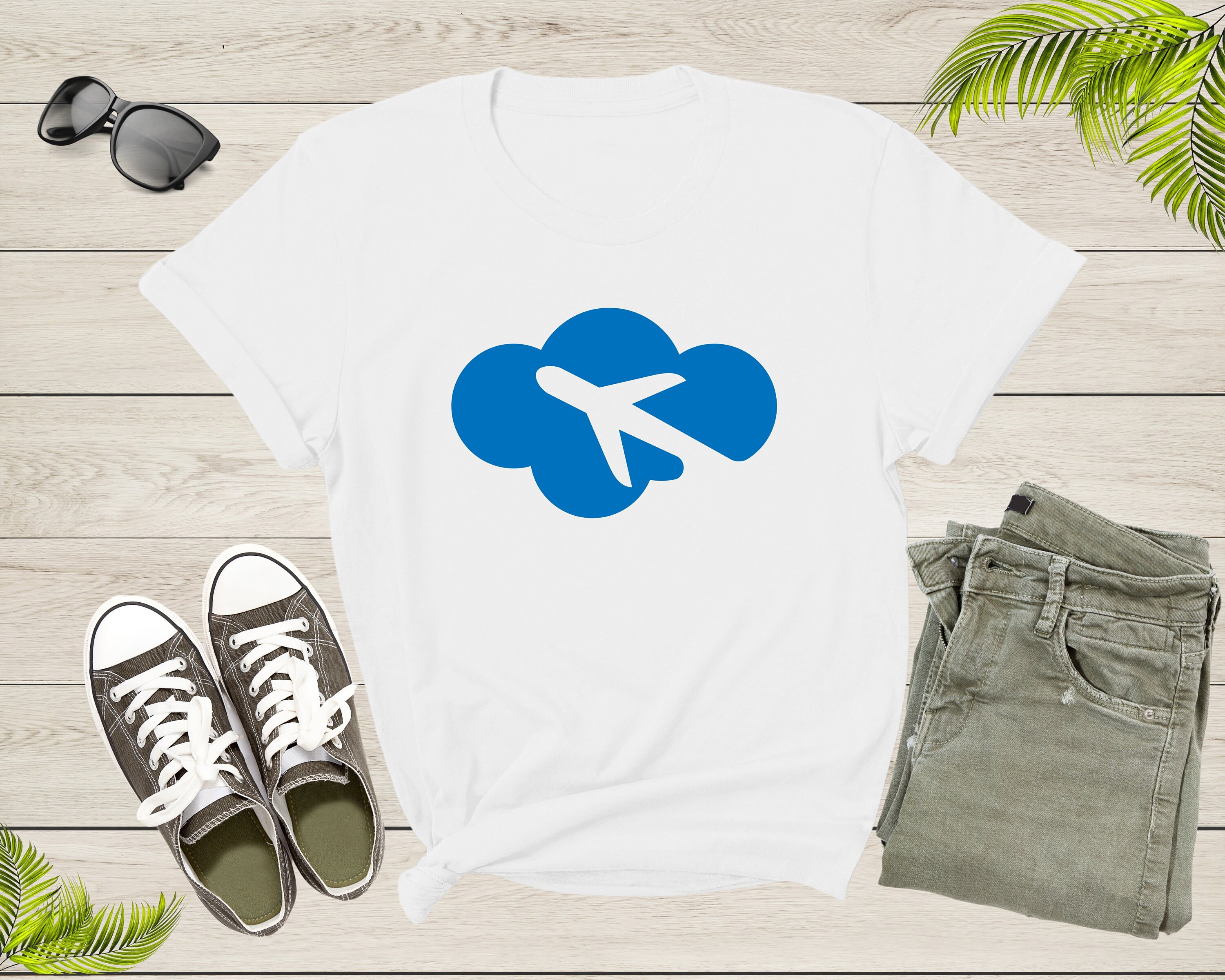 Flying Plane Airplane Aircraft Airliner Jet Blue Cloud T-shirt Plane ...