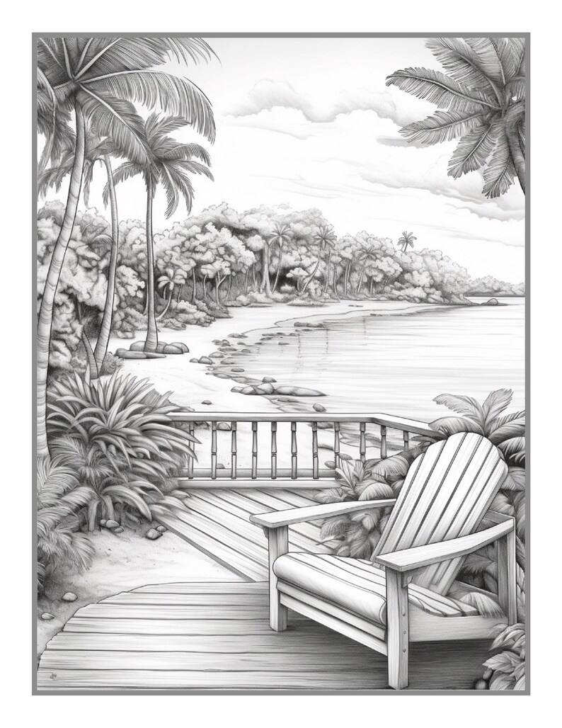 Tropical Beach Homes Coloring Book Birthday Holiday Gift for Adults Men ...