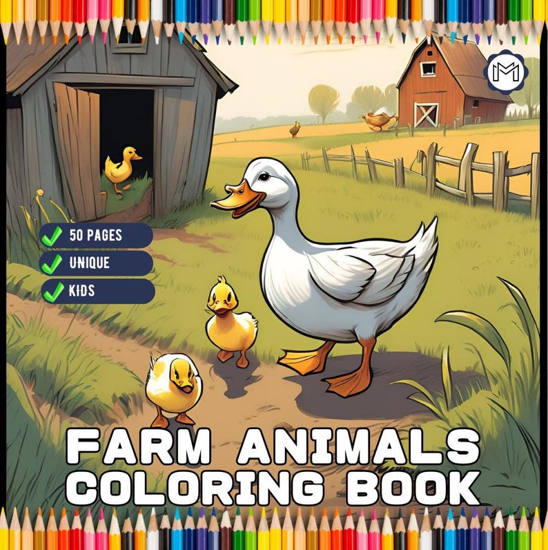 50 Pages Cute Farm Animals Coloring Book Gift for Kids Boys Girls Teens ...