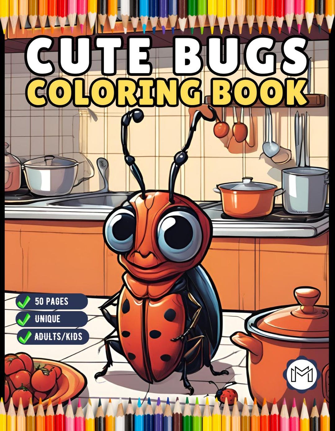 50 Pages Funny Cute Bugs and Insects Coloring Book for Adults Men Women ...