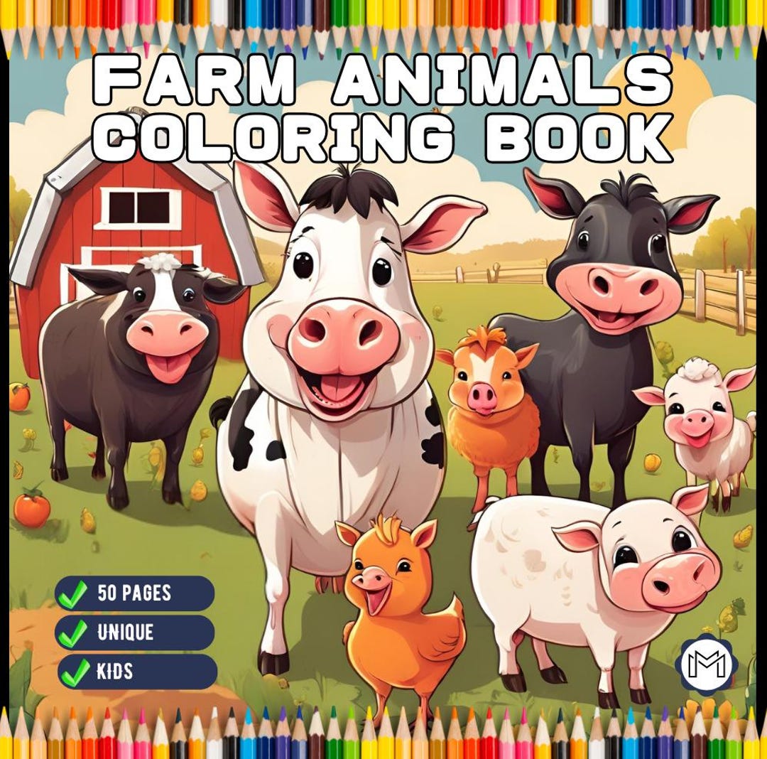 50 Pages Cute Farm Animals Coloring Book Gift for Kids Boys Girls Teens ...