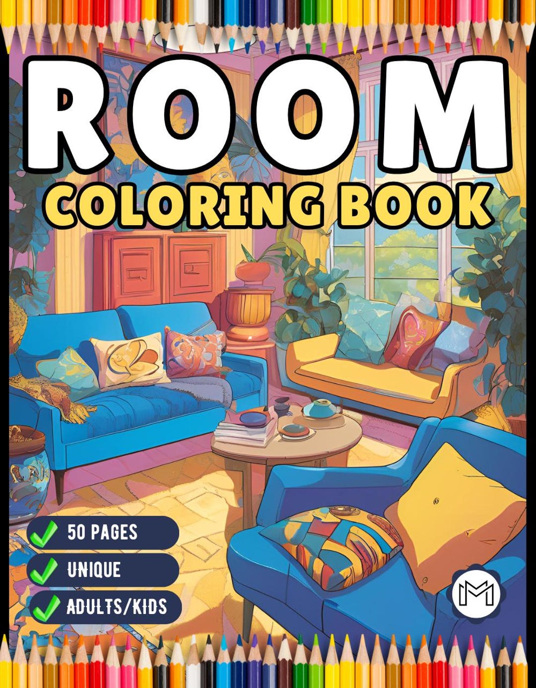 50 Pages Interior Design Cute Cozy Room Coloring Book Birthday Gift for ...