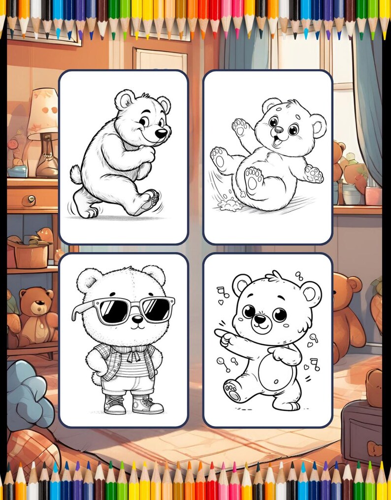 50 Pages Cute Teddy Bear Coloring Book Gift for Adults Kids Men Women ...