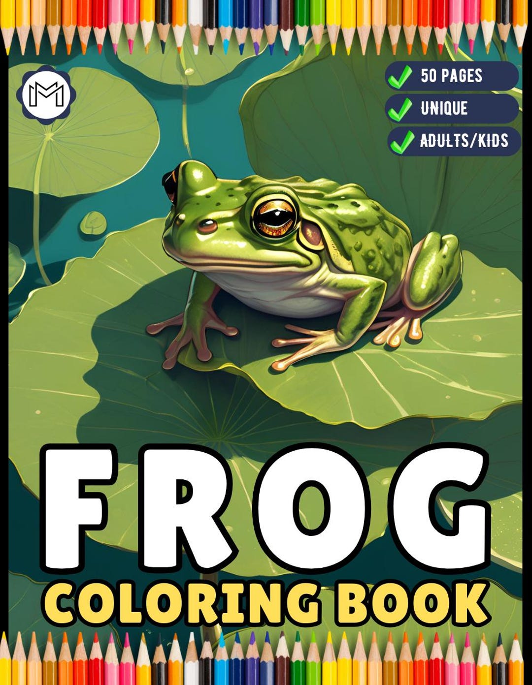 50 Pages Cute Frog Toad Coloring Book Gift for Adults Kids Men Women ...