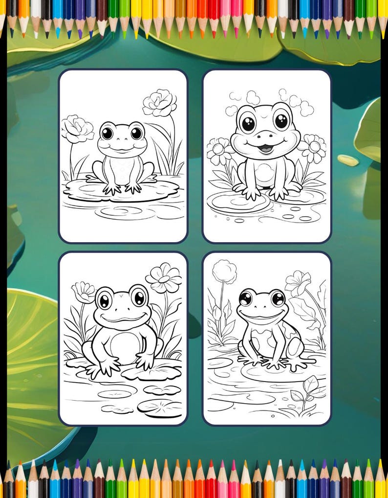 50 Pages Cute Frog Toad Coloring Book Gift for Adults Kids Men Women ...