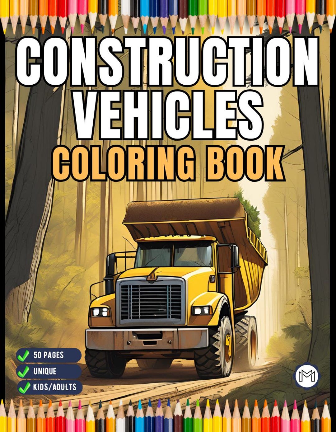 50 Pages Construction Vehicle Coloring Book Gift for Men Women Adults ...
