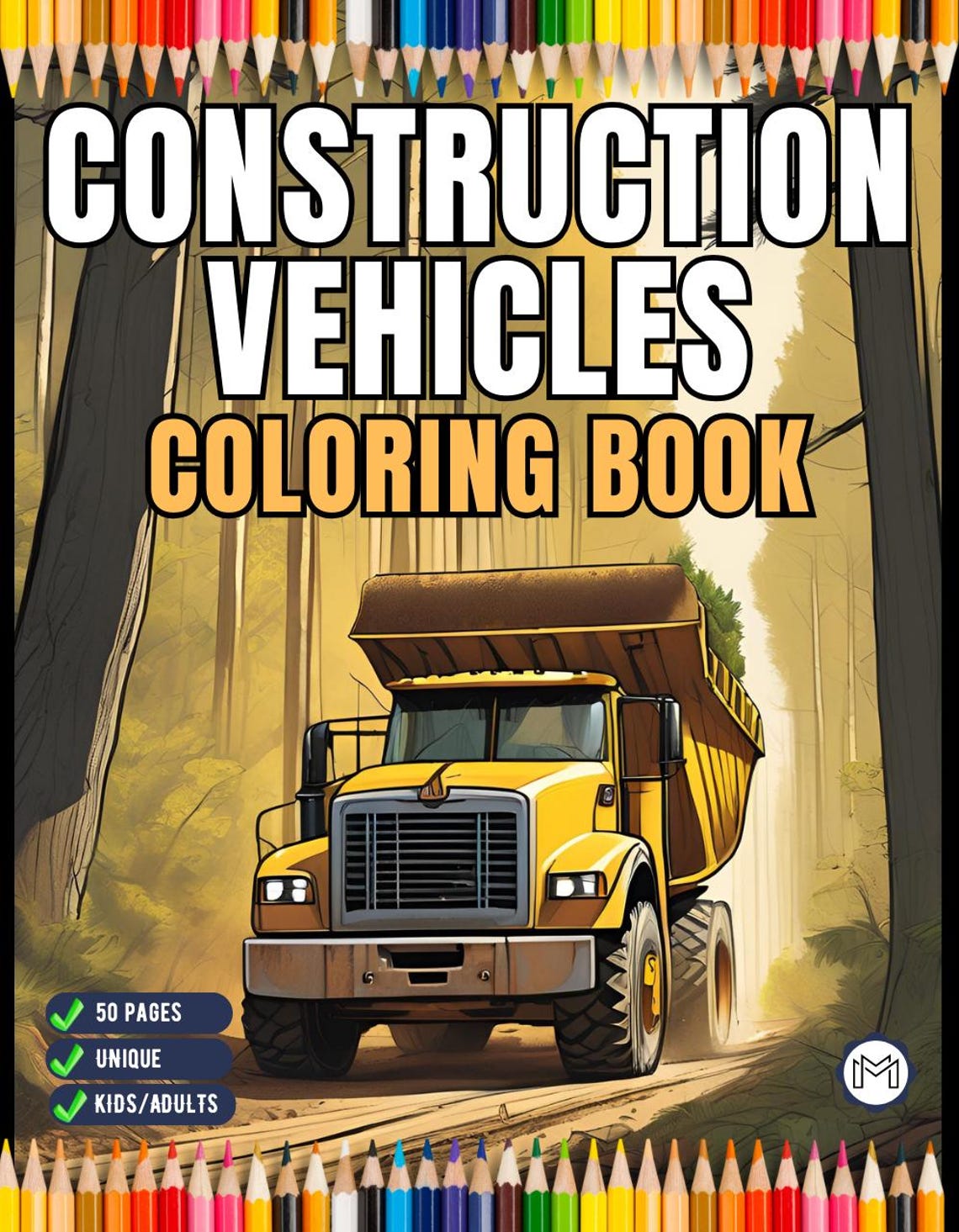 50 Pages Construction Vehicle Coloring Book Gift for Men Women Adults ...