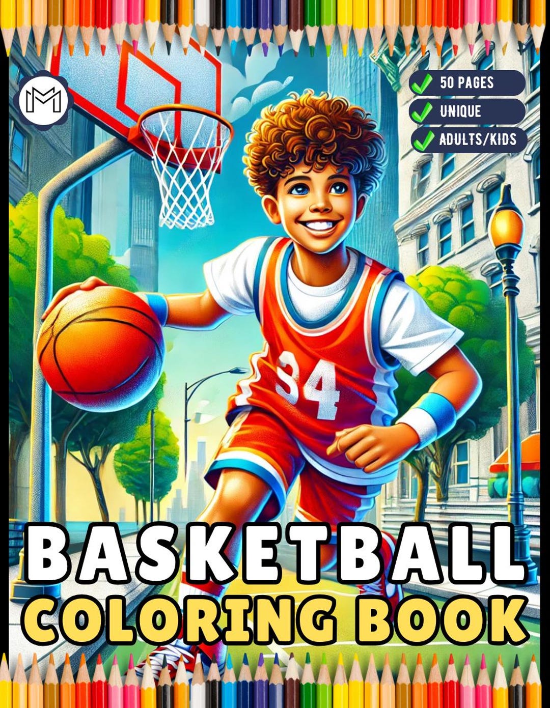 50 Pages Basketball Coloring Book Gift for Adults Kids Men Women Boys ...