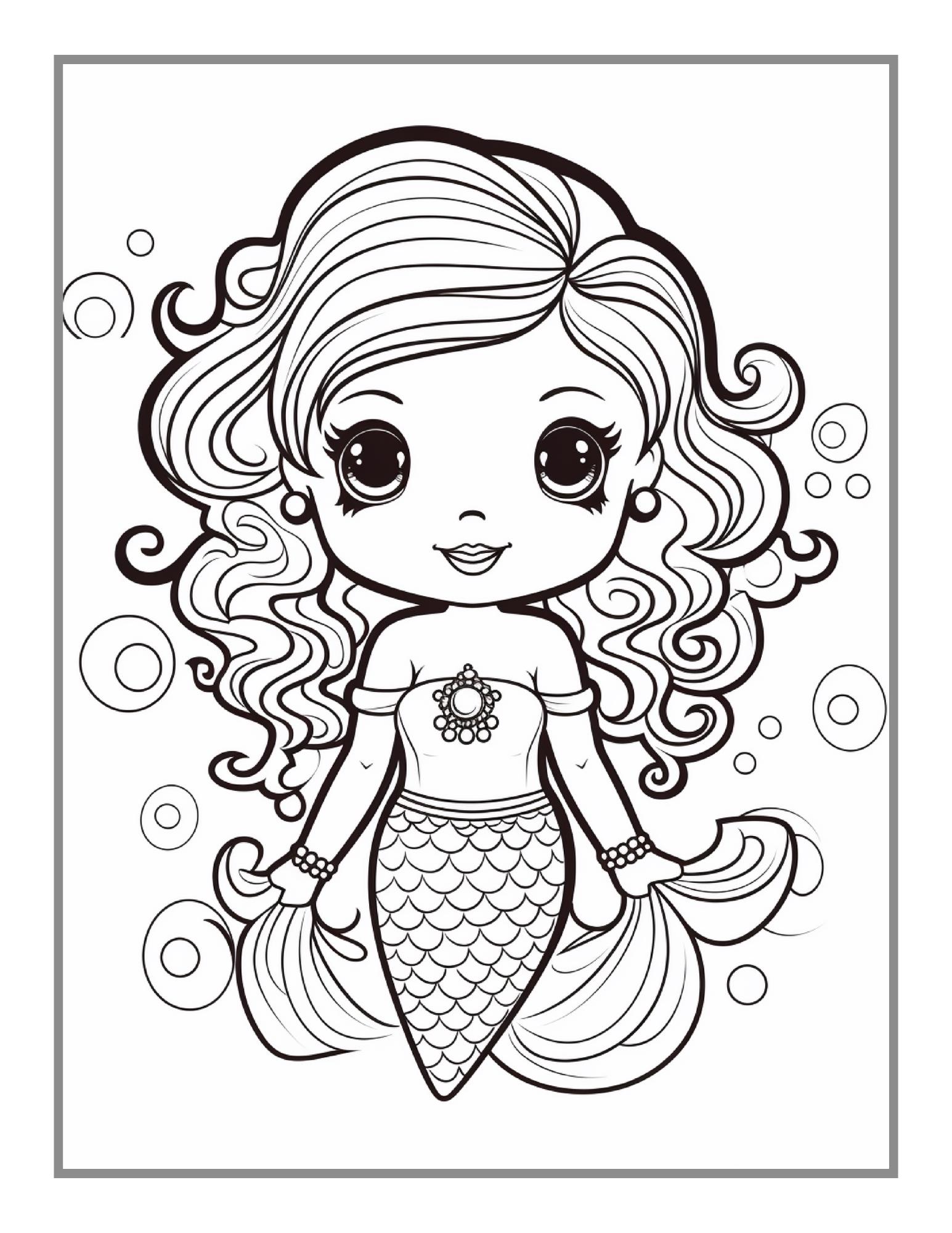 50 Pages Cute Easy Mermaid Coloring Book Gift for Kids Boys Girls Teens ...