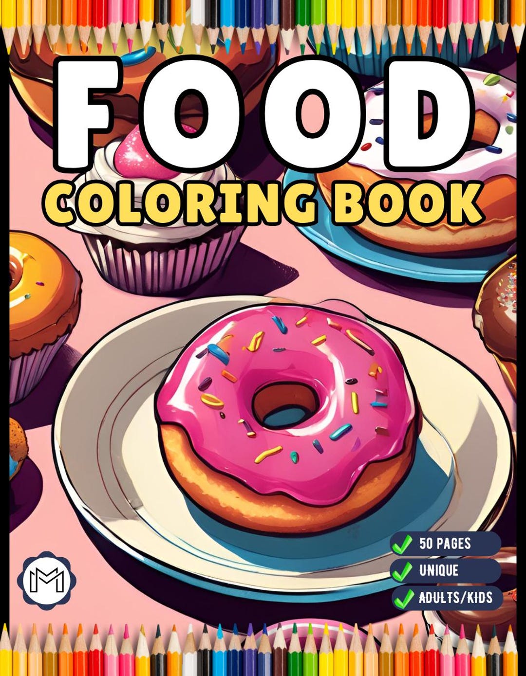 50 Pages Bold and Easy Food Coloring Book Gift for Adults Kids Men ...