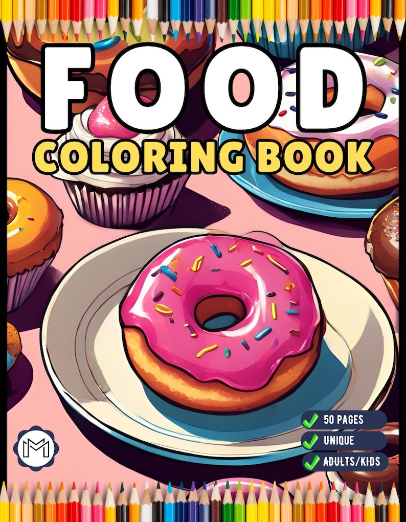 50 Pages Bold and Easy Food Coloring Book Gift for Adults Kids Men ...