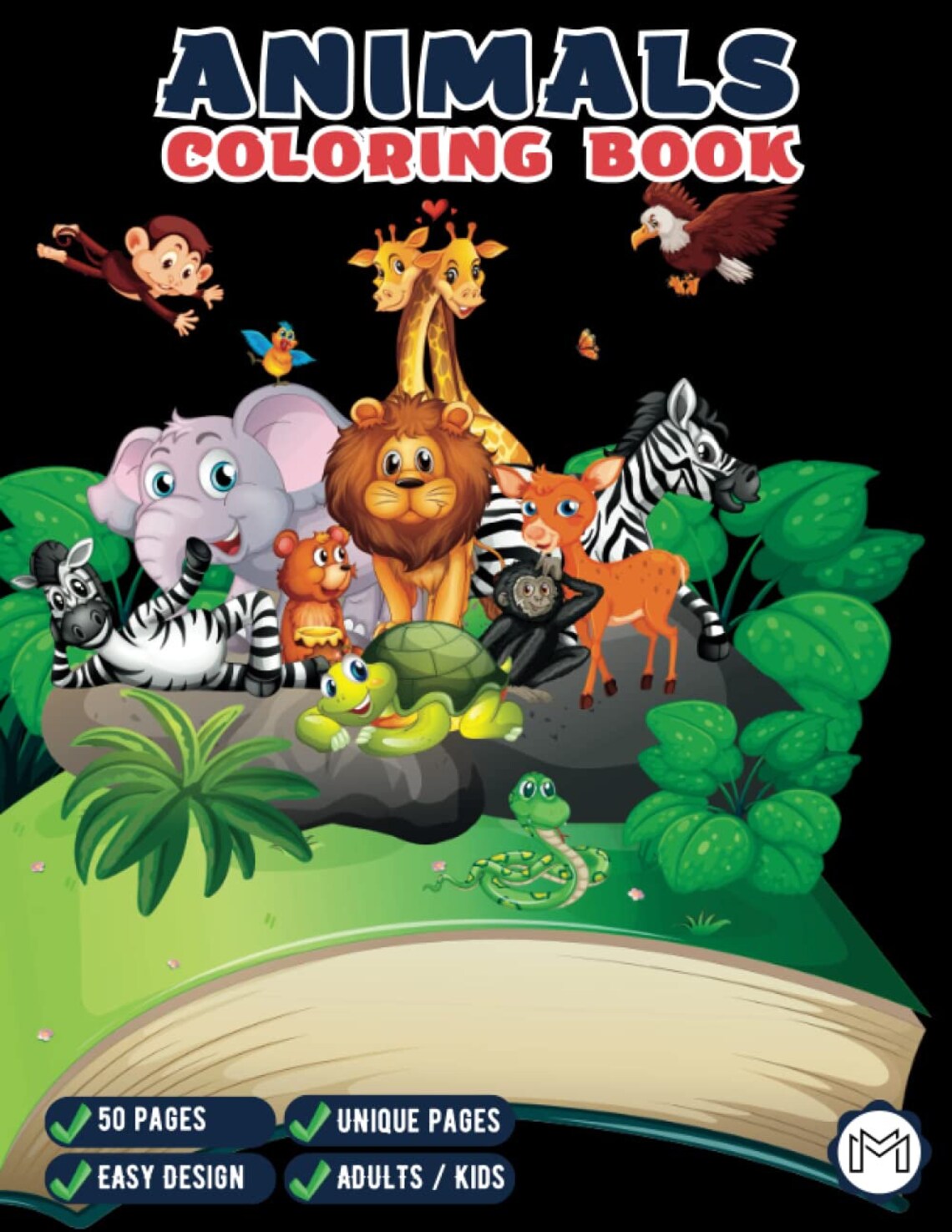 Happy Wild Animals Coloring Book for Kids Adults Zoo Animal Coloring ...