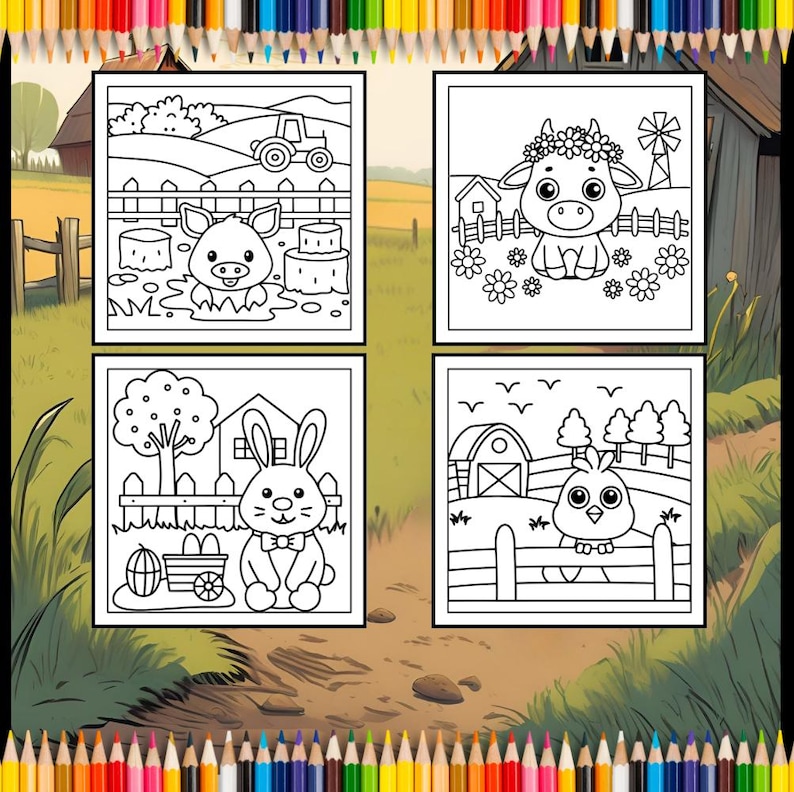 50 Pages Cute Farm Animals Coloring Book Gift for Kids Boys Girls Teens ...