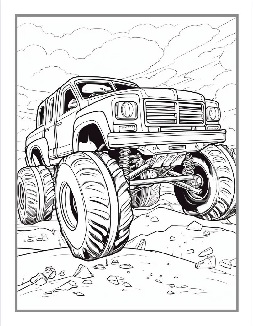 Monster Truck Coloring Book for Kids Children and Adults 50 Pages ...