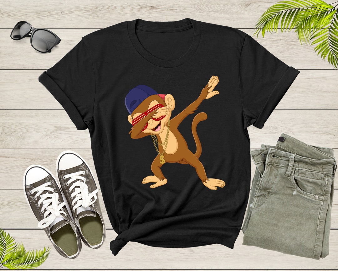 Cool Dabbing Dancing Monkey Wearing Sunglasses Hat Necklace T-shirt ...