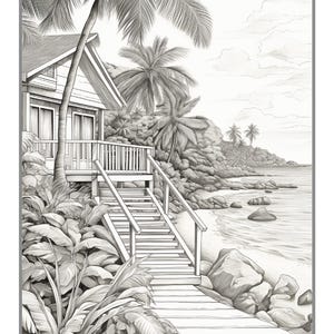 50 Pages Tropical Beach Homes Coloring Book Birthday Holiday Gift for ...