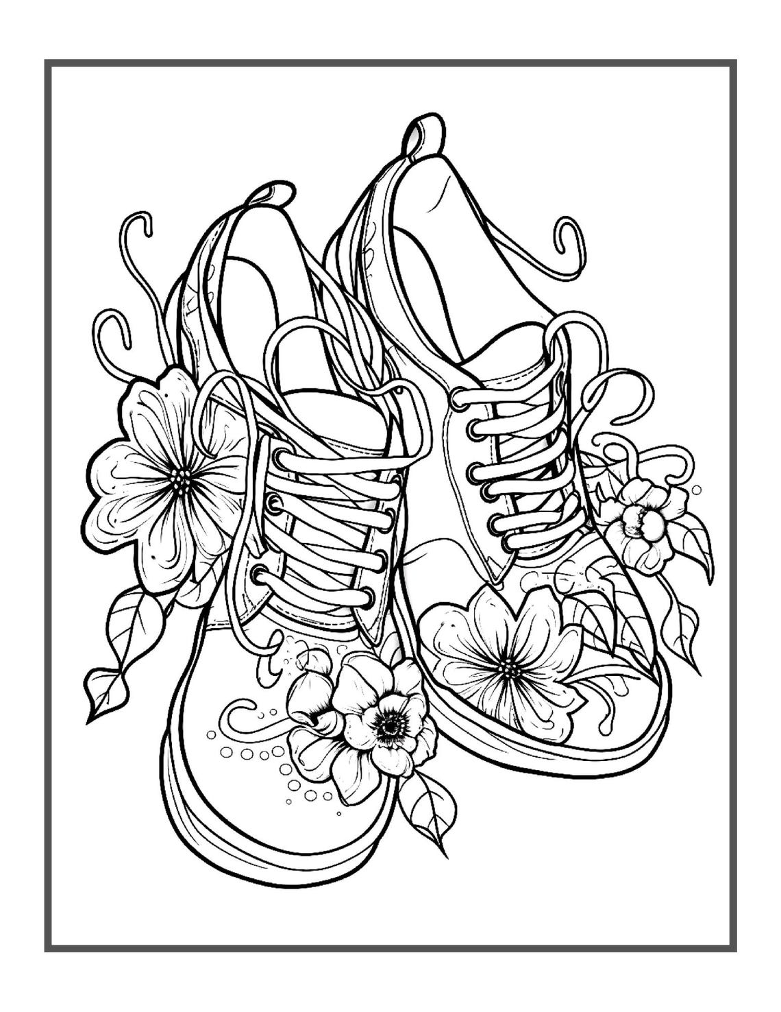 50 Pages Fashion Shoes Coloring Book Gift for Adults Kids Men Women ...