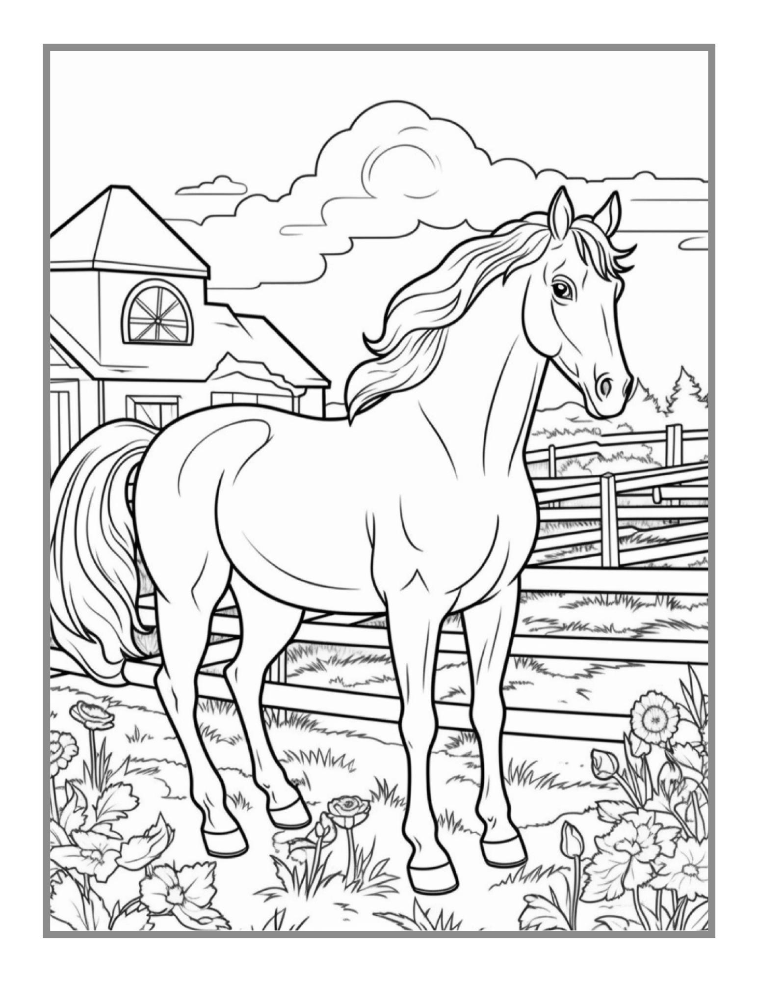 50 Pages Horse Coloring Book Gift for Adults Kids Men Women Kids Boys ...