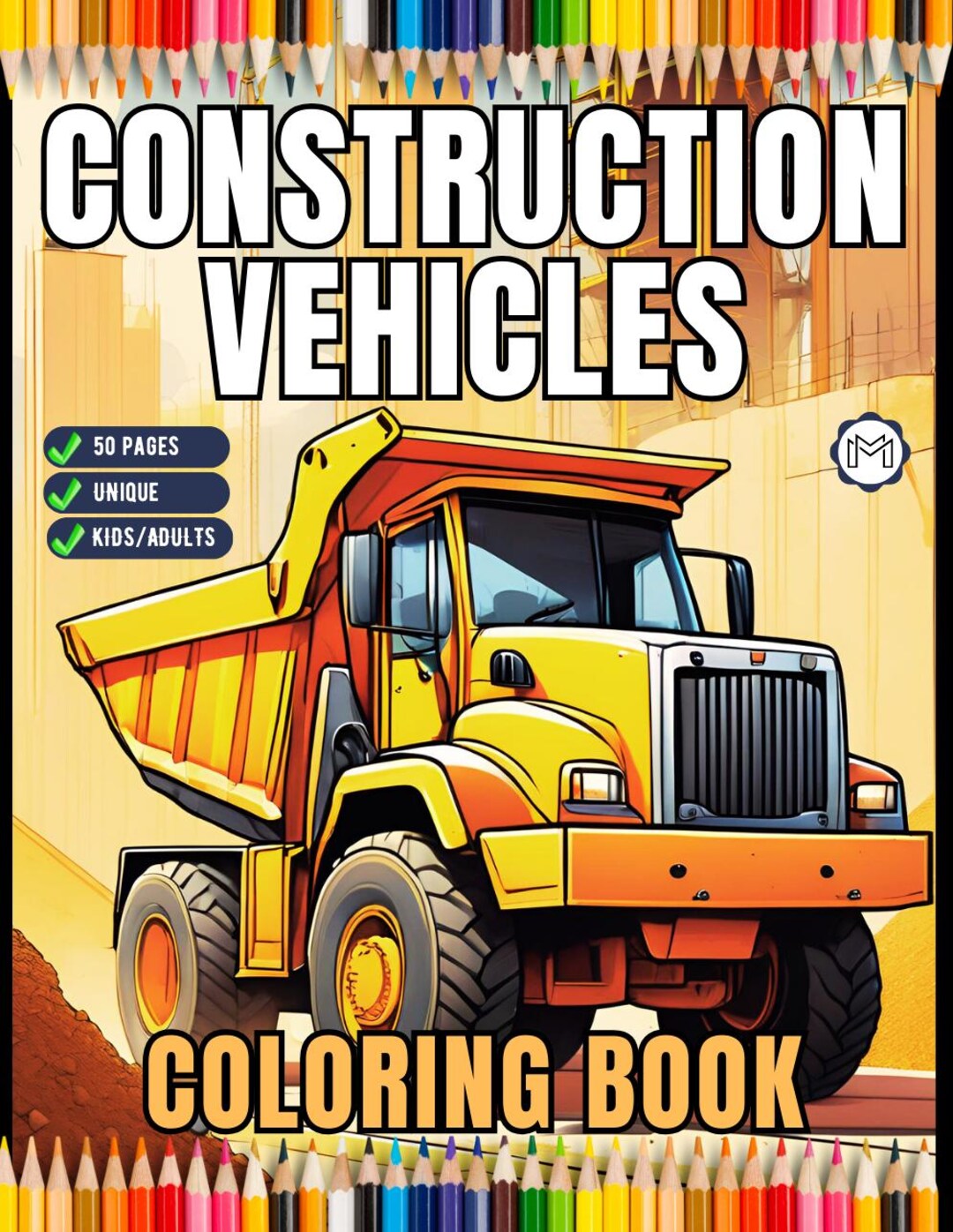 50 Pages Construction Vehicle Coloring Book Gift for Men Women Adults ...