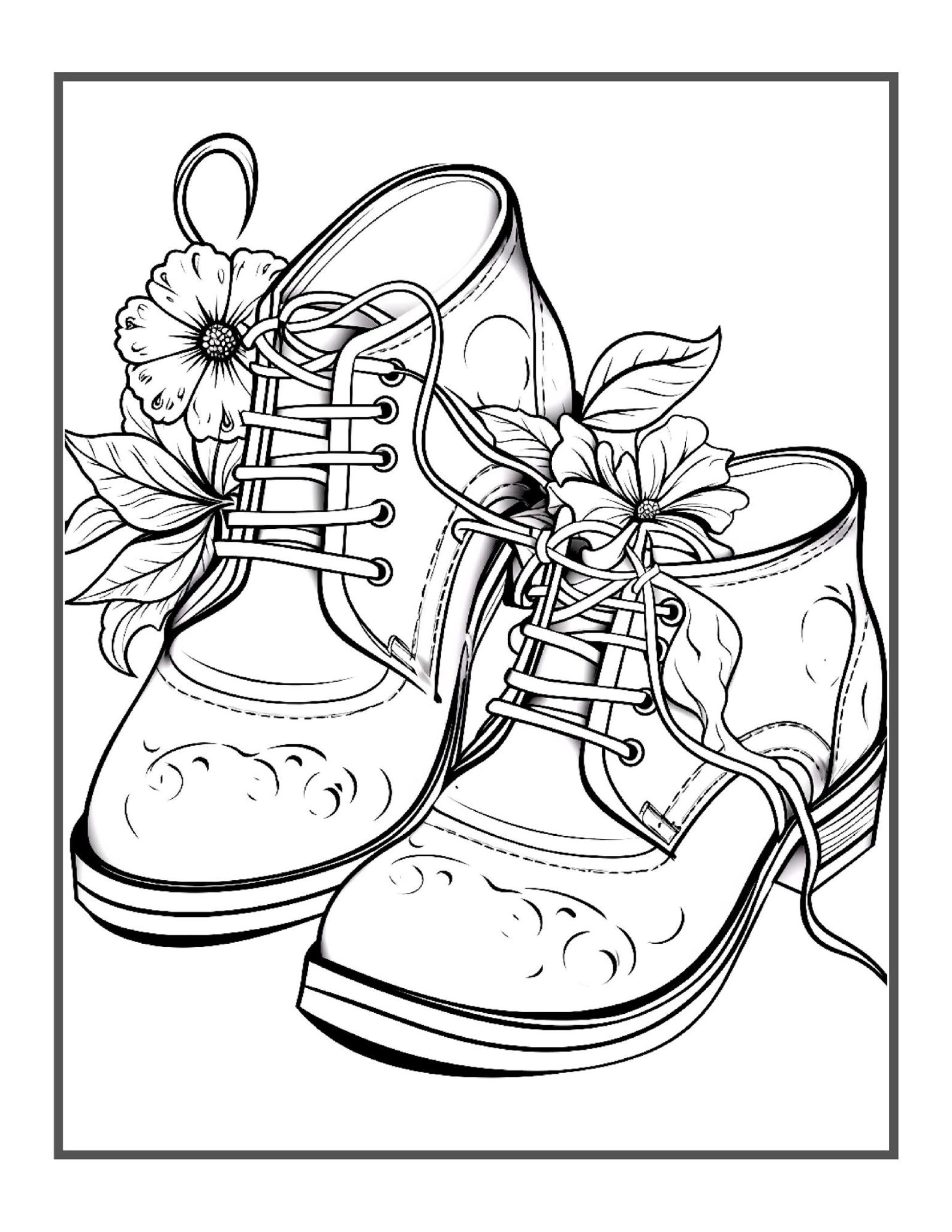 50 Pages Fashion Shoes Coloring Book Gift for Adults Kids Men Women ...