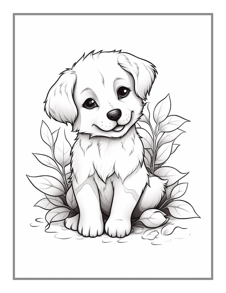 50 Pages Cute Dog Puppy Lover Coloring Book Gift for Adults Kids Boys ...