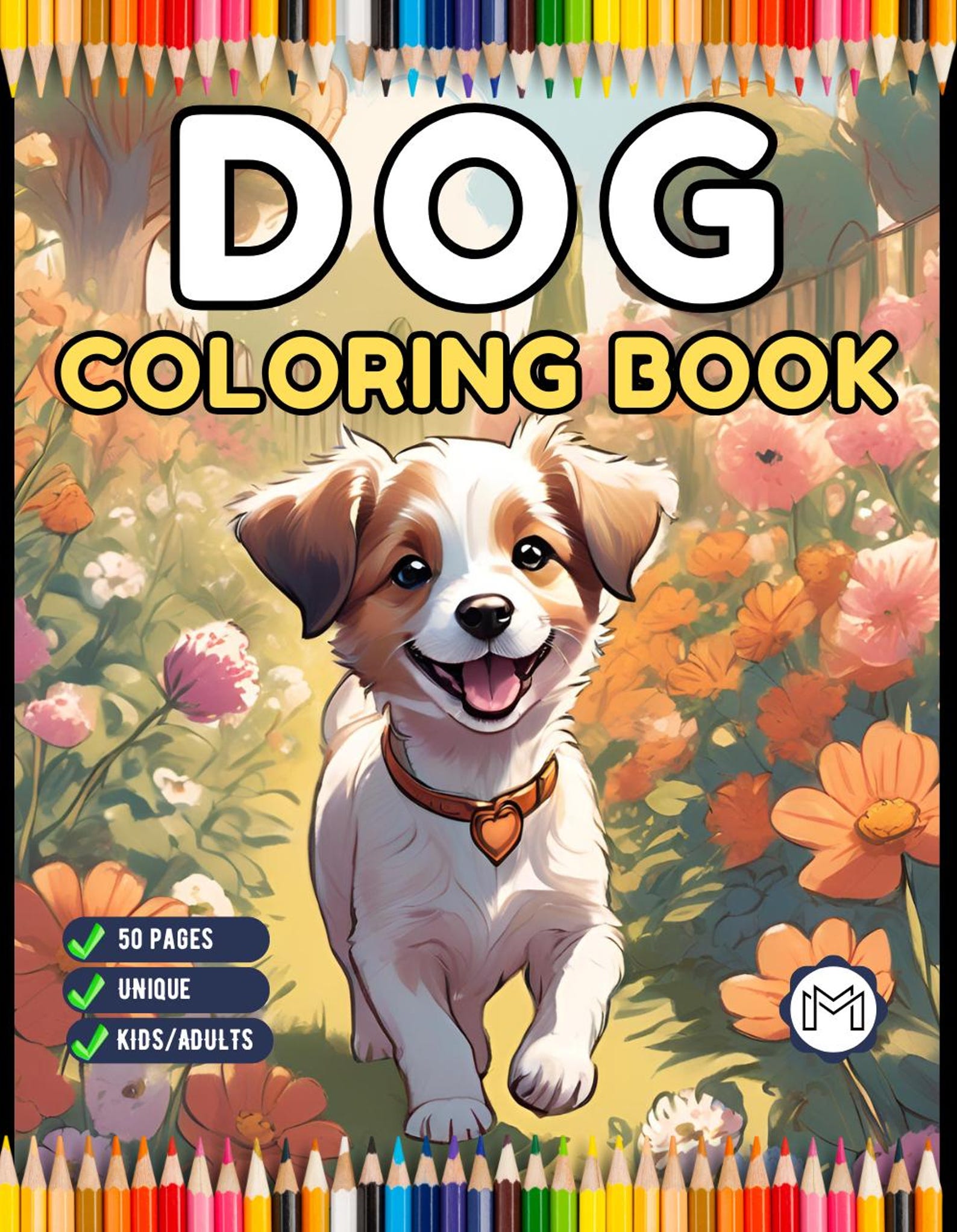 50 Pages Cute Dog Puppy Lover Coloring Book Gift for Adults Kids Boys ...